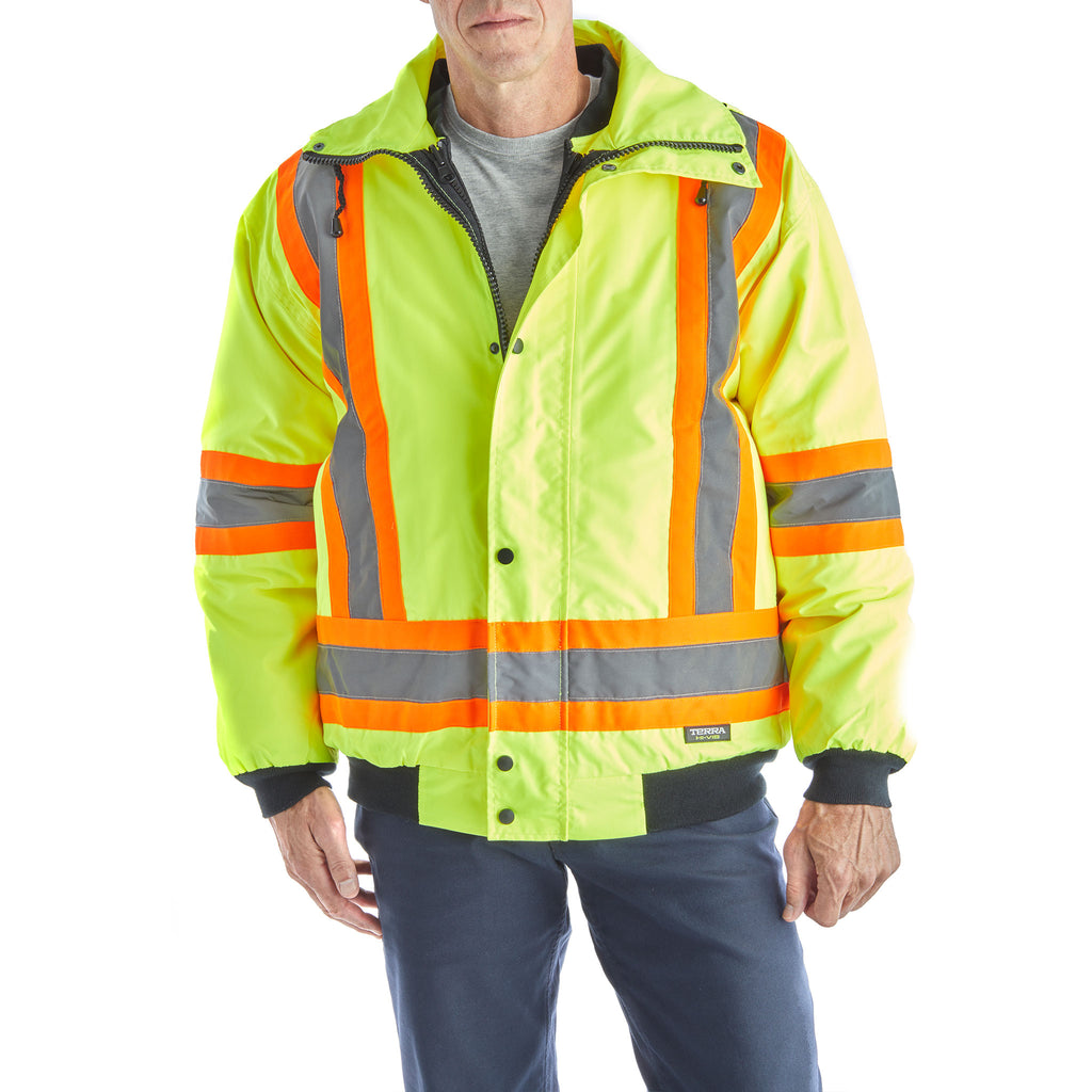 Terra Men's Hi-Vis 6 in 1 System Work Bomber Jacket 116562 - Yellow ...